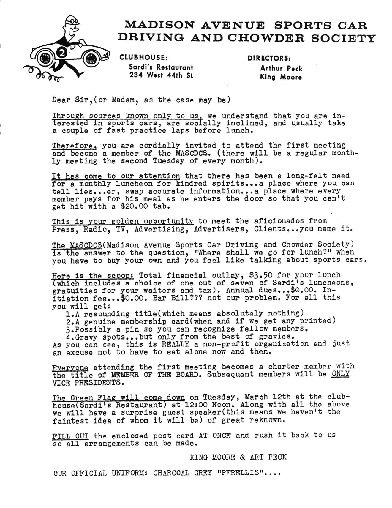 The Madison Avenue Sports Car Driving & Chowder Society